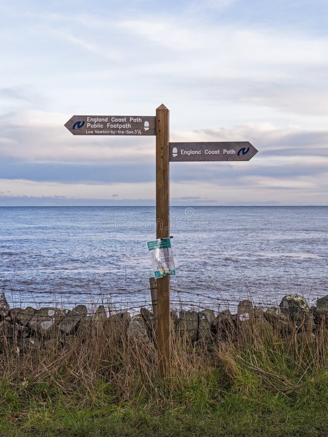 England Coast Path Signpost in Northumberland, UK Stock Image - Image ...