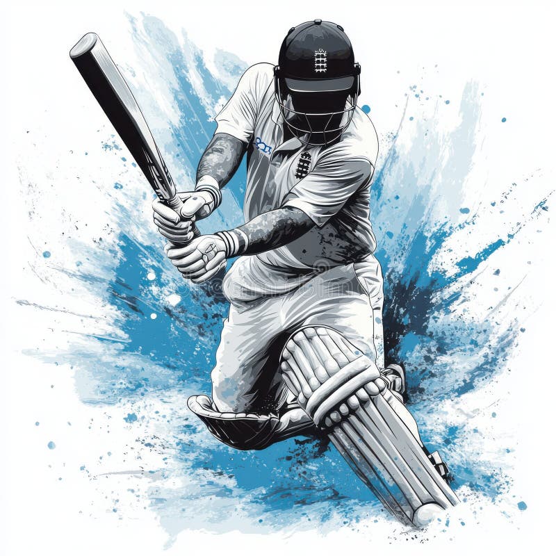 England Cricket Player Powerful Swing Blue Splashes Dynamic Action ...