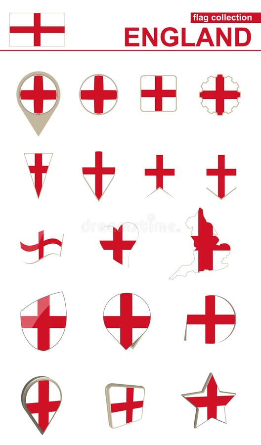 England Flag Collection. Big Set for Design Stock Vector - Illustration ...