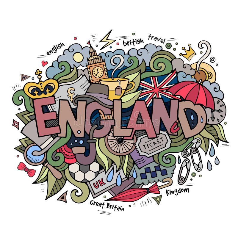 England Hand Lettering and Doodles Elements Stock Vector - Illustration ...