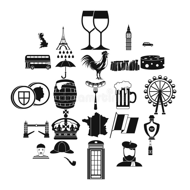 England Icons Set, Simple Style Stock Vector - Illustration of republic ...