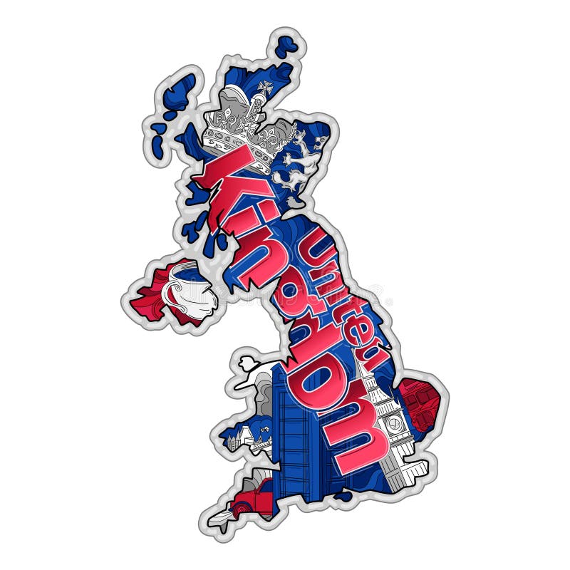 England Map in Hand Drawn Doodle Style with Main National Values. Stock ...