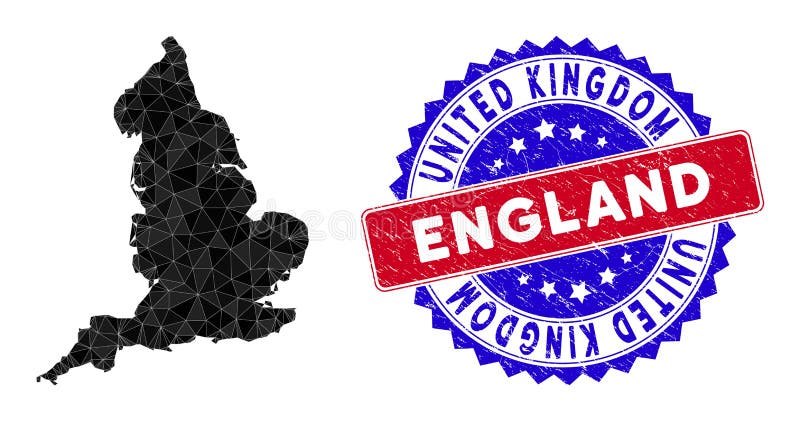 England Map Polygonal Mesh and Distress Bicolor Seal Stock Vector ...