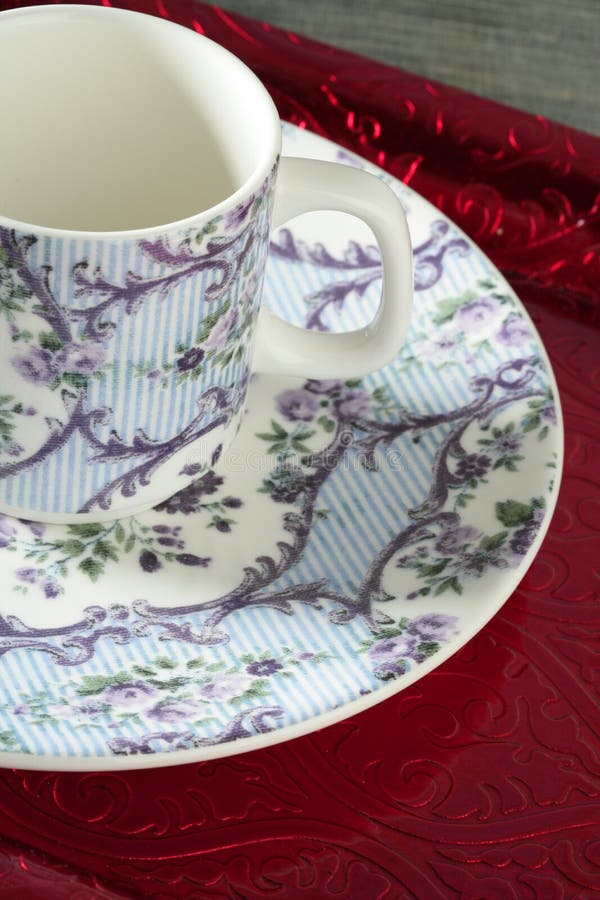 England Old Style Tea Cup and Dish Over Red Tray Stock Image - Image of ...