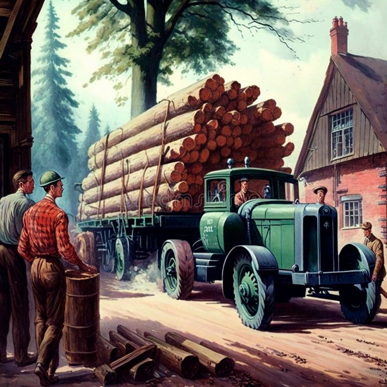 England in the 80s. Loading by Workers of the Car with Logs Stock ...
