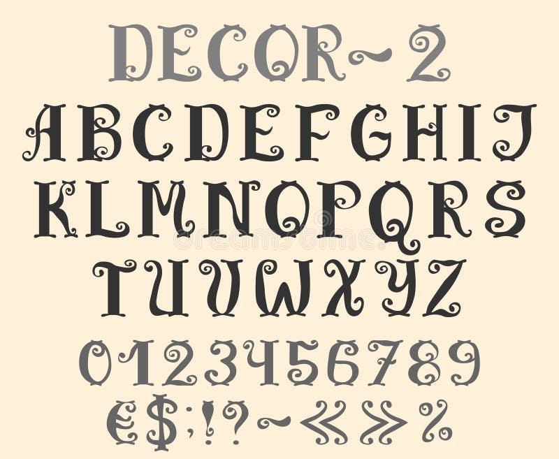 Englisches Alphabet Mit Zahlen Und Symbolen. Vektor Abbildung ...