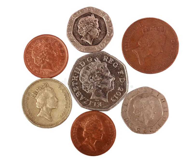 Englisches Geld auf Weiß stockbild. Bild von sterling - 55558935