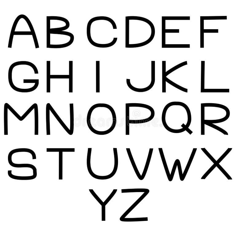 English Alphabet in Black with Strict Lines and Rounded Elements, a Set ...
