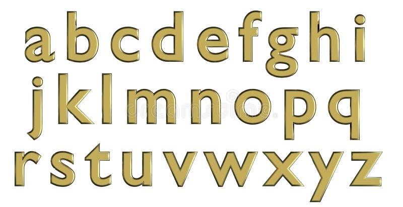 English Alphabet In Gold Lower Case Letters, Custom 3D Font Variant ...