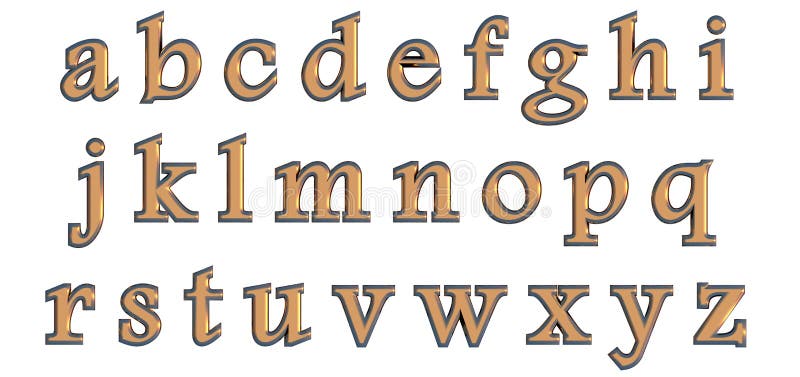 English Alphabet in Gold Lower Case Letters, Custom 3D Font Variant ...