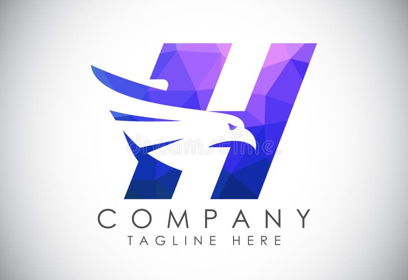 English Alphabet H with Eagle Head Negative Space Symbol. Creative ...