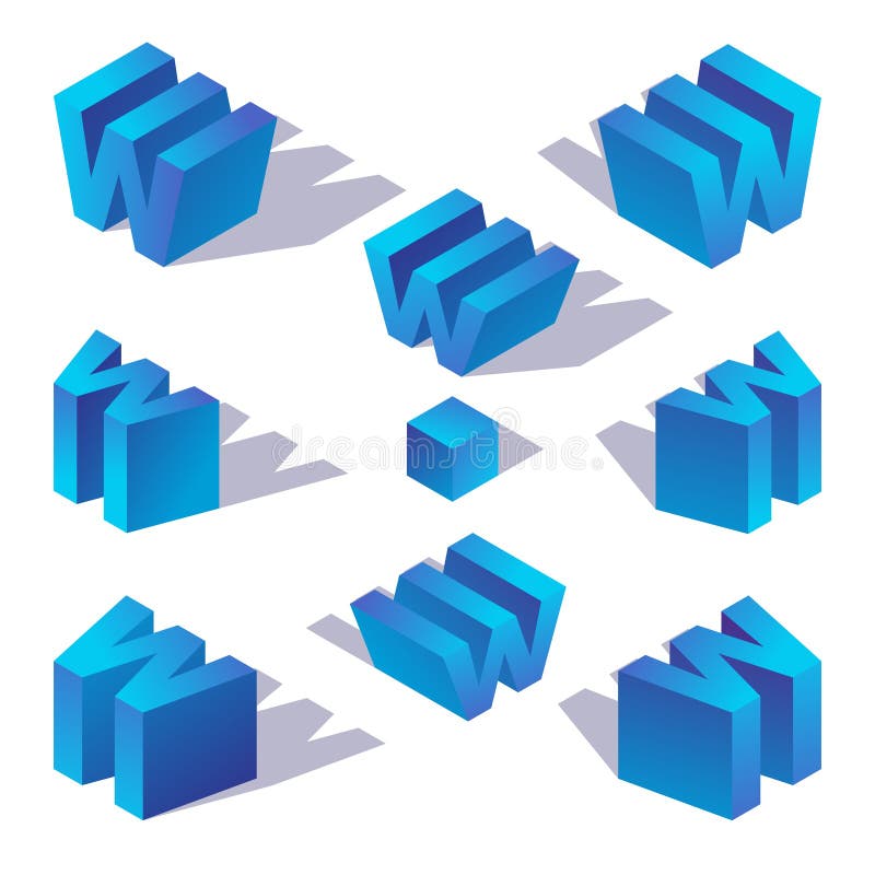 English Alphabet Isometric Blue Letter W with Shadow Stock Illustration ...