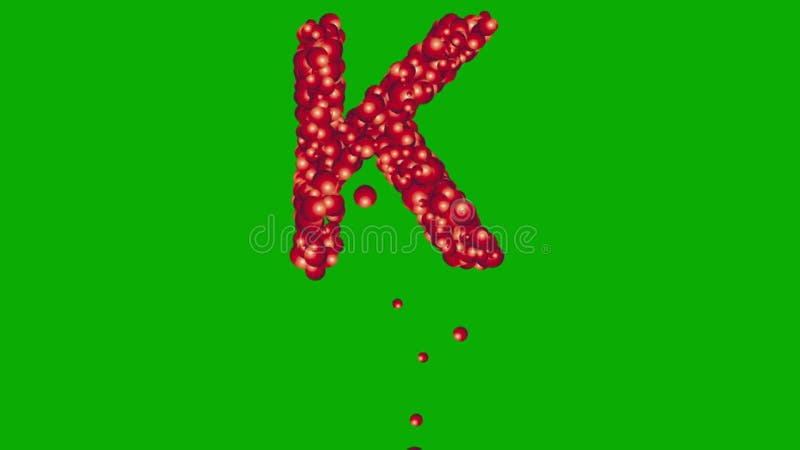 English Alphabet K with Red Spheres on Green Screen Background Stock ...
