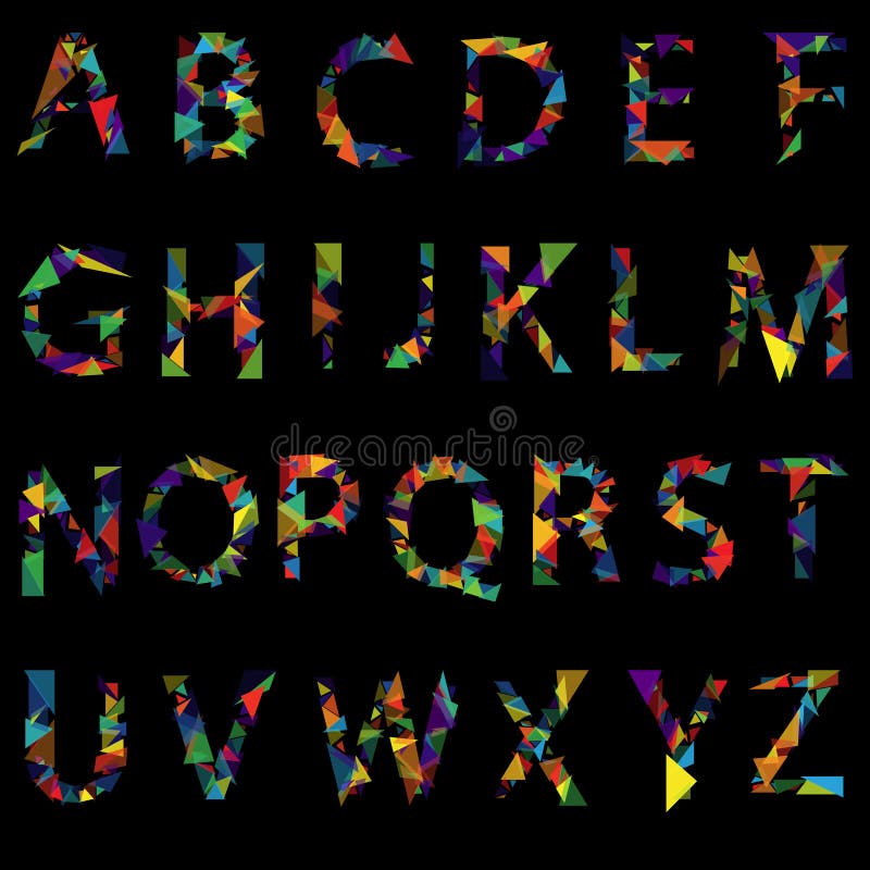 English Alphabet, Rainbow Colors, Different Transparency in Low Poly ...