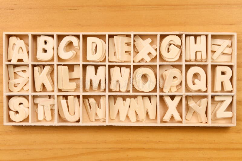 English Alphabet Set in Wooden Box Stock Image - Image of sign ...