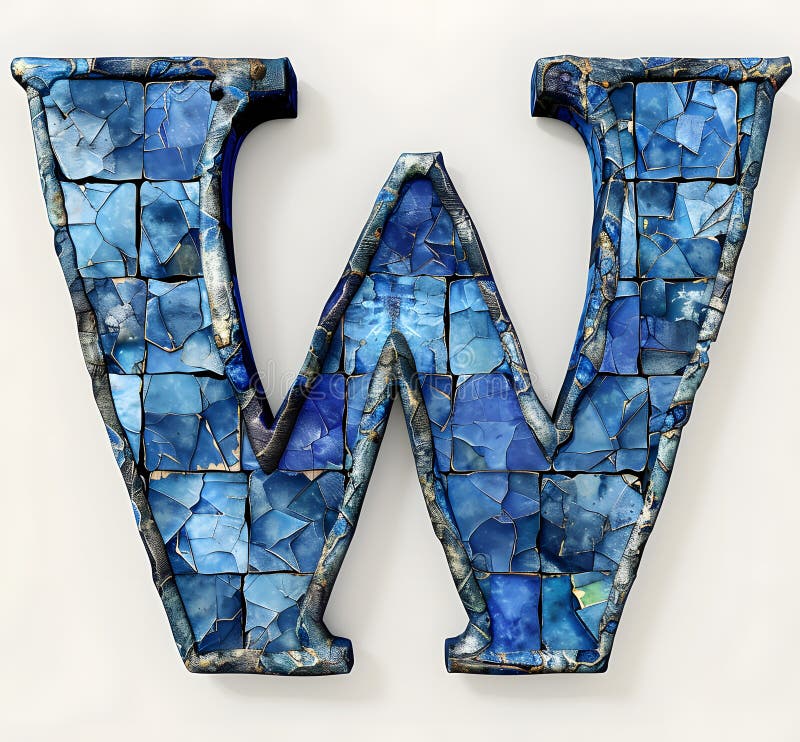 English Alphabet W Made of Sky Blue Colored Squares on White Background ...