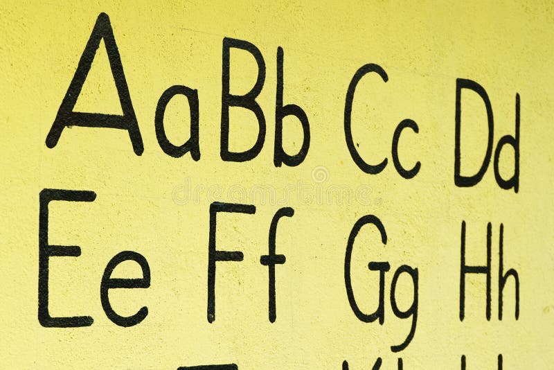 English Alphabet on a Yellow Wall Stock Photo - Image of yellow, icon ...