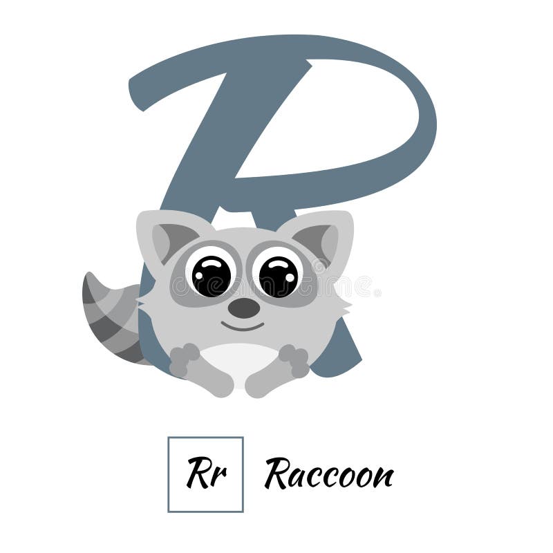Letter R With Animal Raccoon For Kids Abc Education In Preschool. Stock ...
