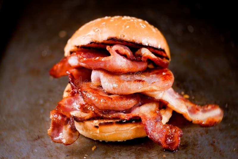 English Bacon Butty Sandwich Stock Photo - Image of carcinogenic, meat ...