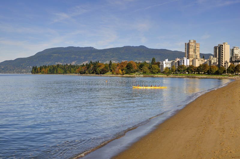 English Bay stock photo. Image of mountain, beach, logs - 50539620