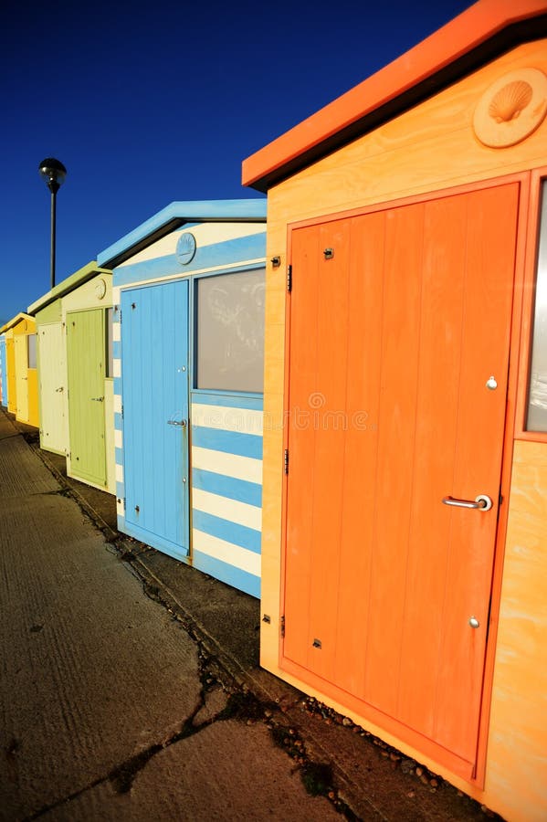 English Beach Huts stock image. Image of huts, rails - 69641983