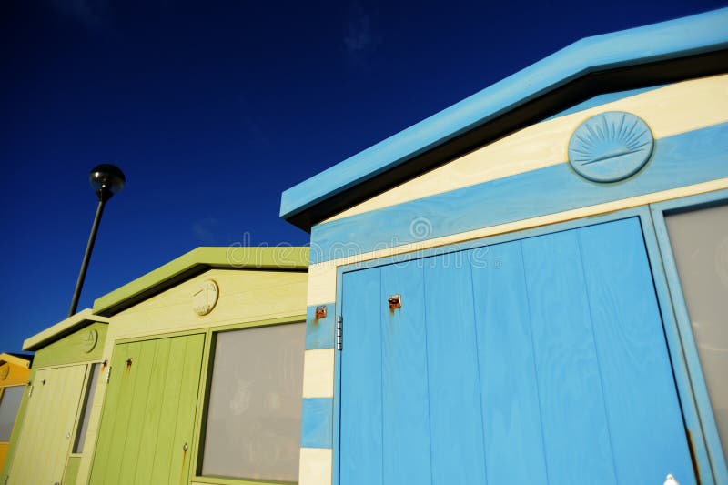 English Beach Huts stock image. Image of painted, blue - 28448585