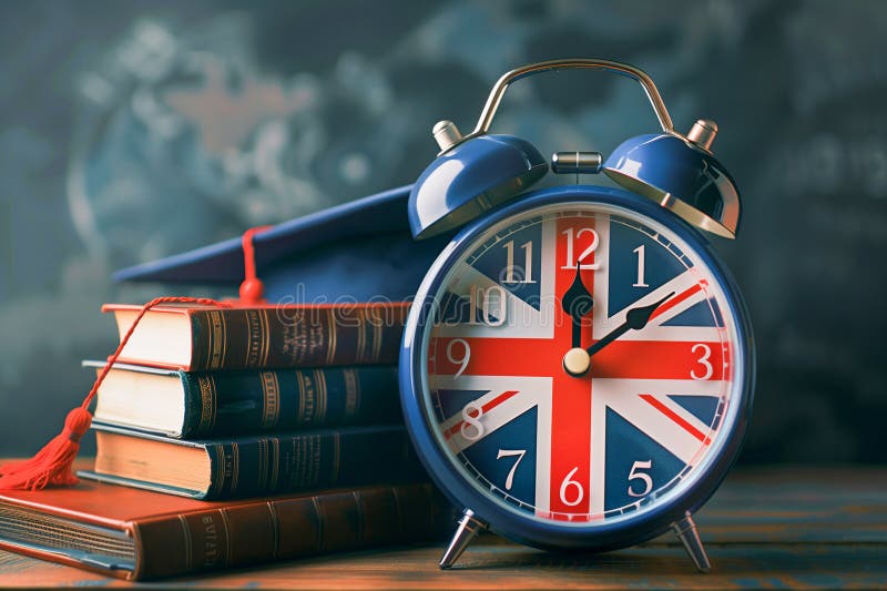 English Book and Clock with Graduate Hat, Learning and Tutorial for ...
