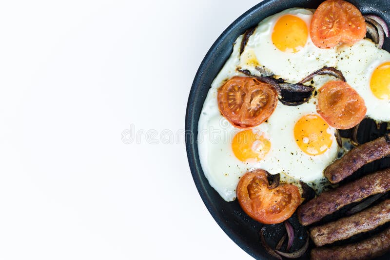 English Breakfast in a Pan on a White Background. Stock Image - Image ...