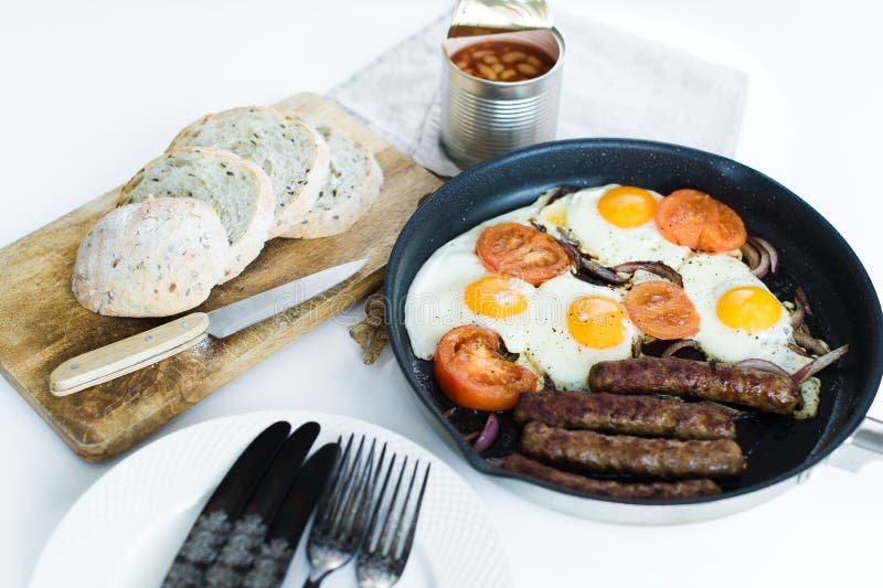 English Breakfast in a Pan on a White Background. Stock Image - Image ...