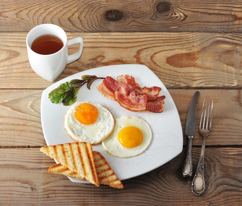 Bacon, Scrambled Eggs, Sausage, Toast - Breakfast Stock Image - Image ... Bacon, Scrambled Eggs, Sausage, Toast - Breakfast Stock Image - Image ...