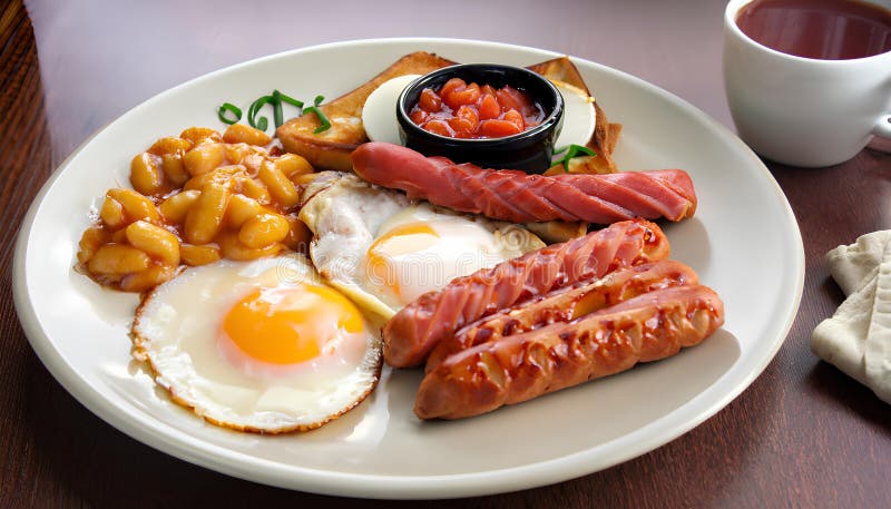 English Breakfast with Side Dishes Stock Illustration - Illustration of ...