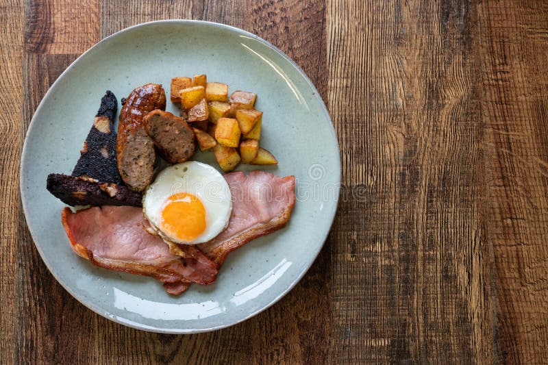 English Breakfast Simple Version Top View on Wooden Table Stock Image ...
