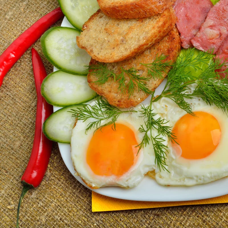 English Breakfast - Toast, Egg, Bacon, Salad and Cucumber Stock Photo ...
