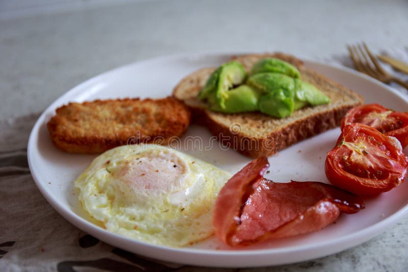 English Breakfast. Egg, Bacon, Toast, Plate. Stock Image - Image of ...