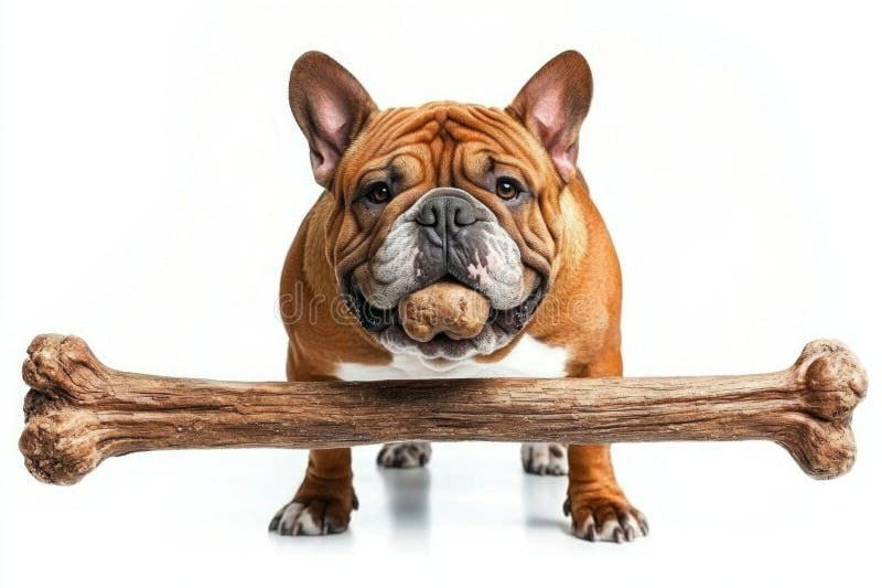 English Bulldog is Engaged in Chewing Large Bone while Posing from ...