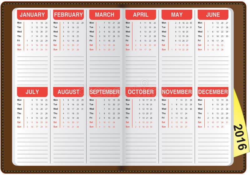English calendar 2016 stock illustration. Illustration of august - 60531910