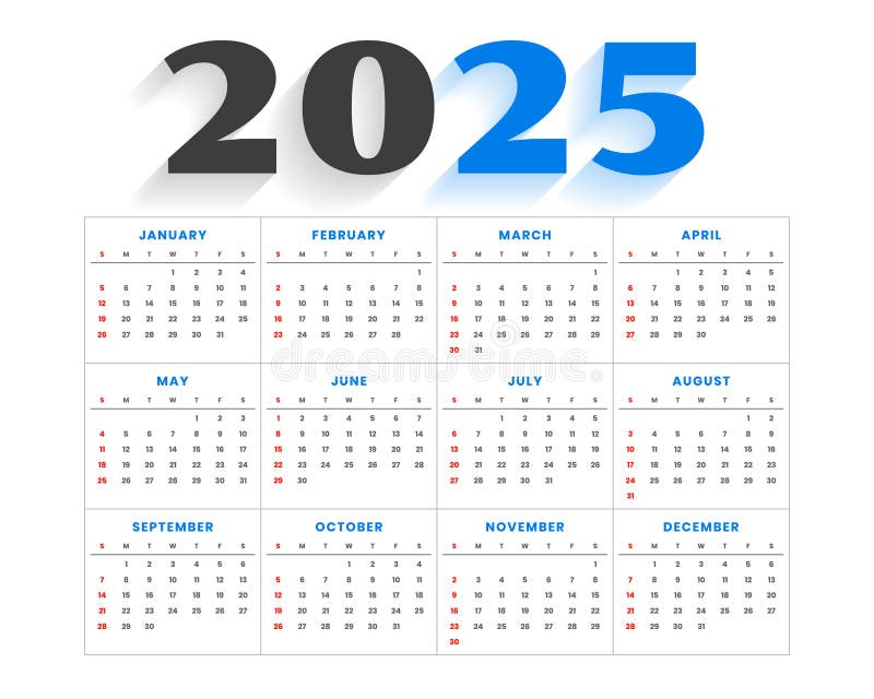 2025 English Calendar Template Organize Annual Task Stock Vector ...