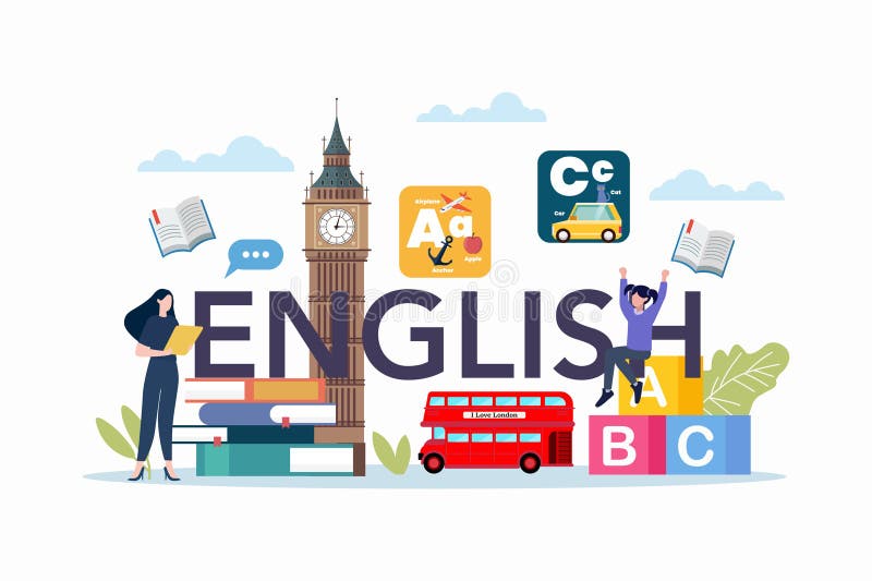 English Class Scene with Educational Elements Stock Illustration ...