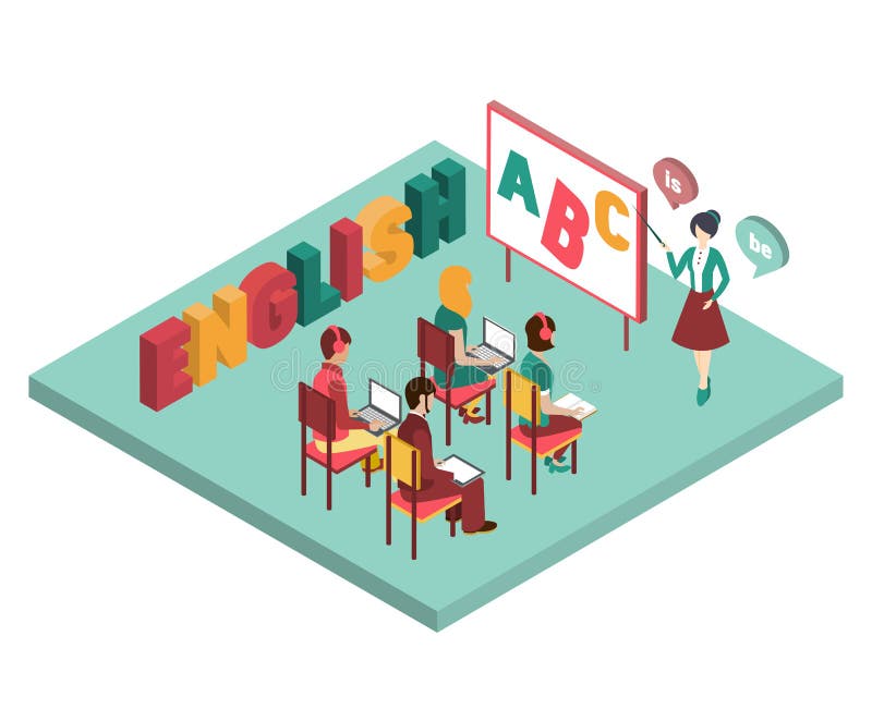 Vector Isometric Low Poly Computer Classroom Stock Vector