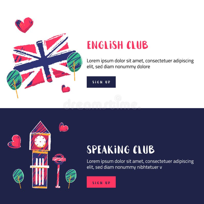 English Club Banner Set with Britain Flag. UK Vector Study Concept ...