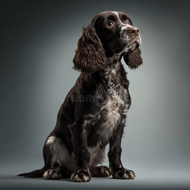 English Cocker Spaniel Sitting on a Light Background, Isolate Stock ...