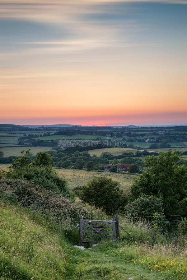 English Countryside Rural Landscape in Summer Sunset Light Stock Image ...