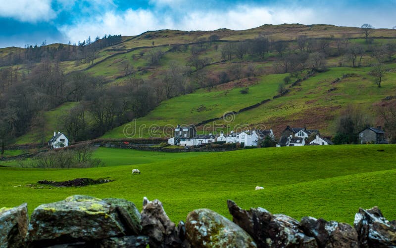 English Countryside with Sheep on the Hillside Stock Image - Image of ...