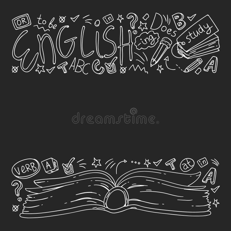 English Courses. Doodle Vector Concept Illustration of Learning English ...