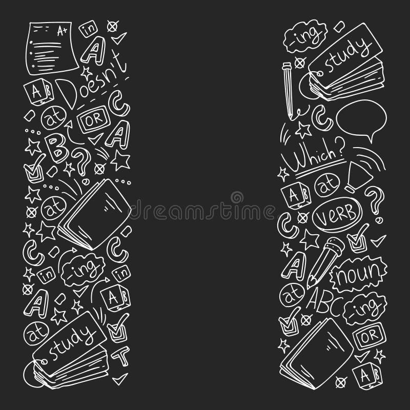 English Courses. Doodle Vector Concept Illustration of Learning English ...