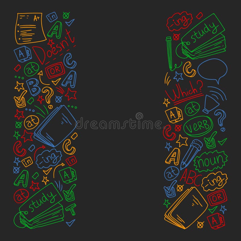 English Courses. Doodle Vector Concept Illustration of Learning English ...