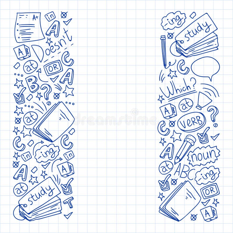 English Courses. Doodle Vector Concept Illustration of Learning English ...