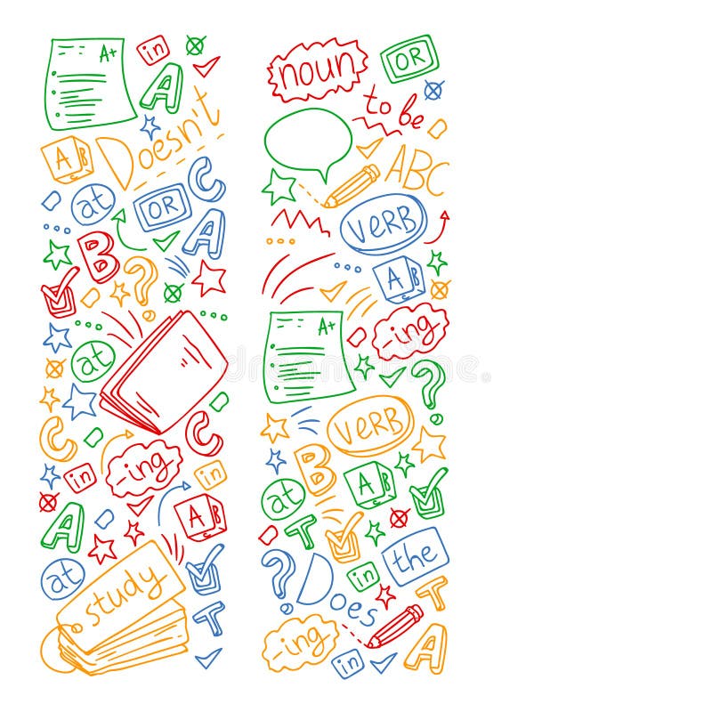 English Courses. Doodle Vector Concept Illustration of Learning English ...