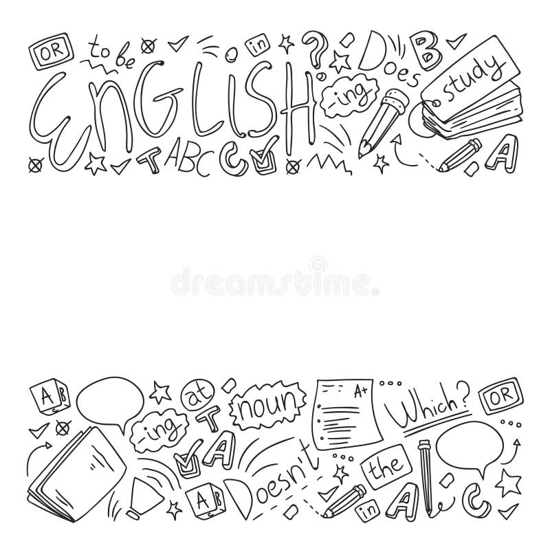 English Courses. Doodle Vector Concept Illustration of Learning English ...