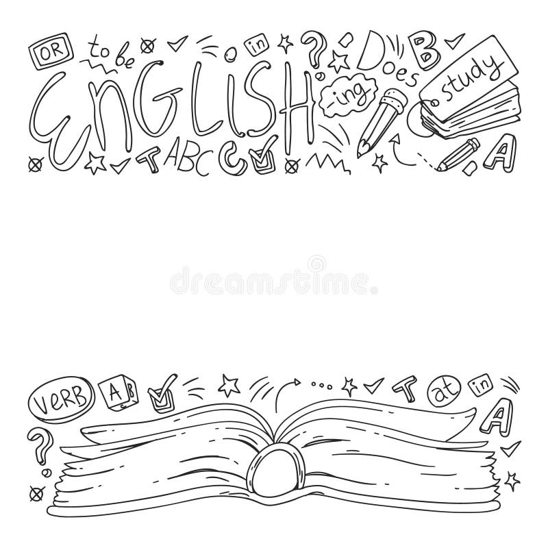 English Courses. Doodle Vector Concept Illustration of Learning English ...